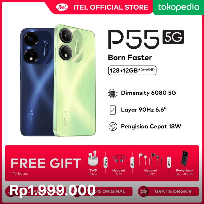 itel P55 5G RAM 6+128GB - 5G Network - 50M Dual Clear Cam - Blue+ ...