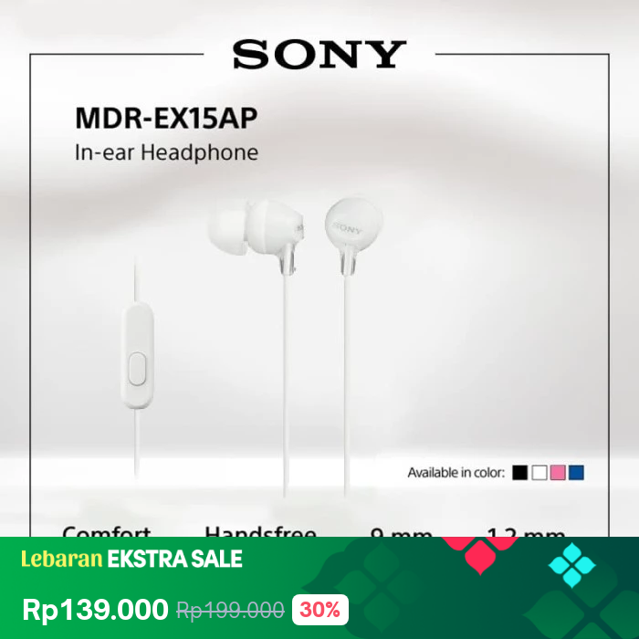 SONY MDR-EX15AP White In Ear Earphone With Mic / EX15AP / EX-15AP